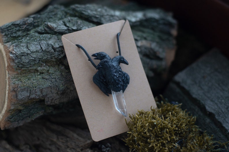 Crow Necklace Black Raven Corvo Rabe Polymer Clay - Etsy