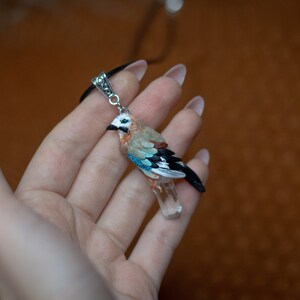 Charming Eurasian Jay Pendant - Handcrafted Polymer Clay Necklace With ...