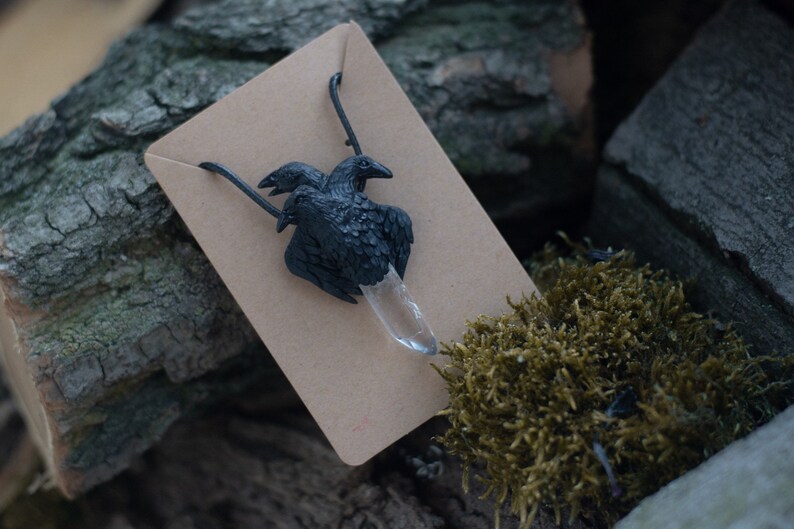 Crow Necklace Black Raven Corvo Rabe Polymer Clay - Etsy