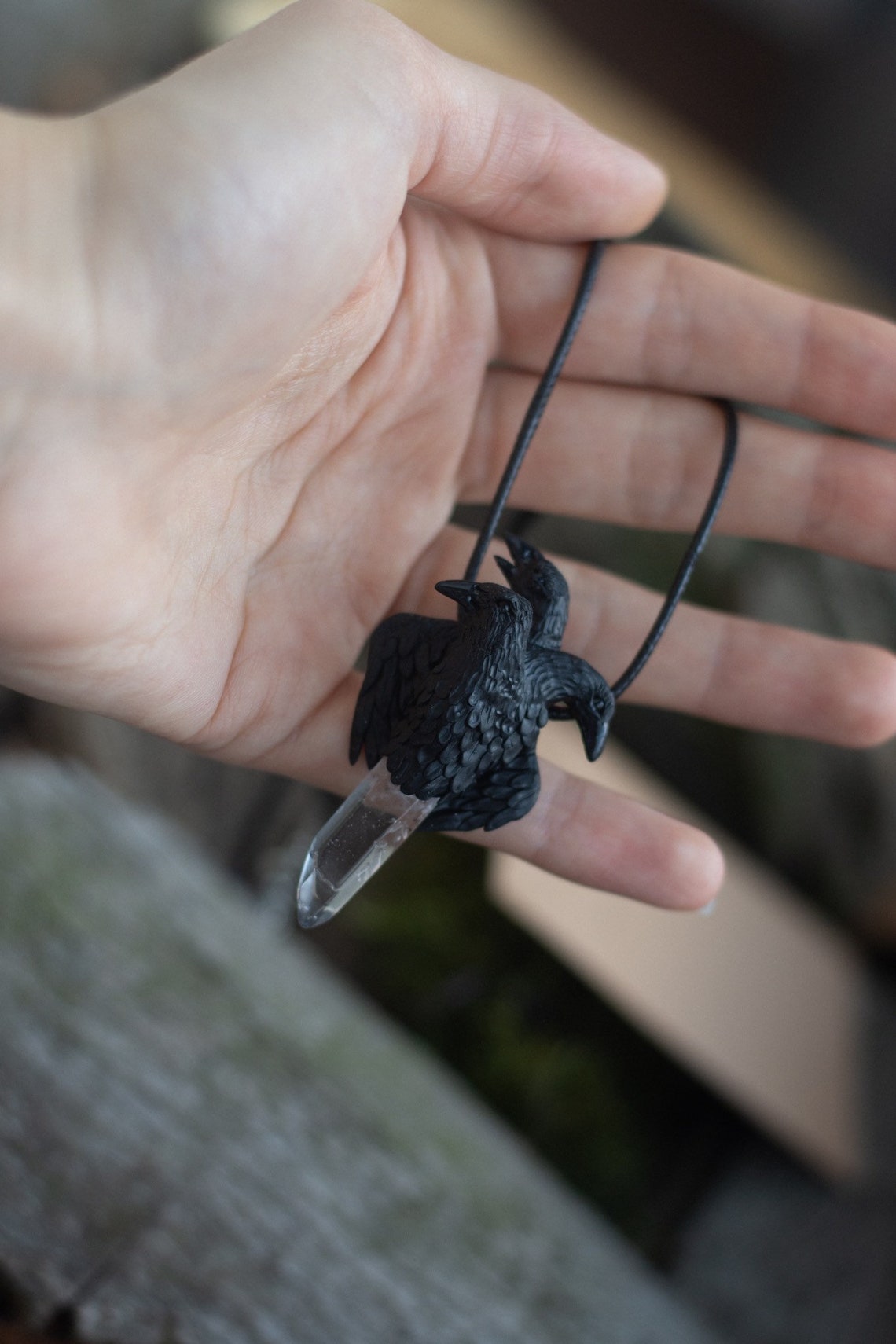 Crow Necklace Black Raven Corvo Rabe Polymer Clay - Etsy