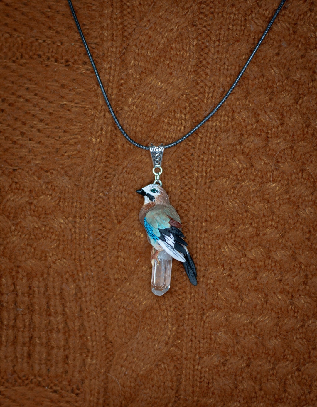 Charming Eurasian Jay Pendant - Handcrafted Polymer Clay Necklace With ...