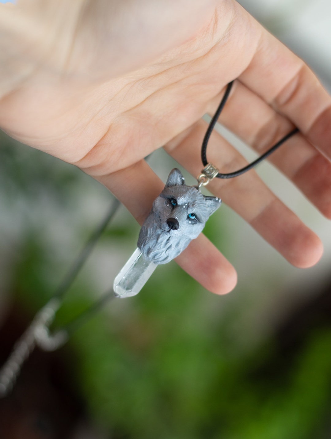 Wolf Head Pendant Fenrir Necklace Viking Wolf Necklace Mythical Wolf Mystic Wolf Crystal Polymer