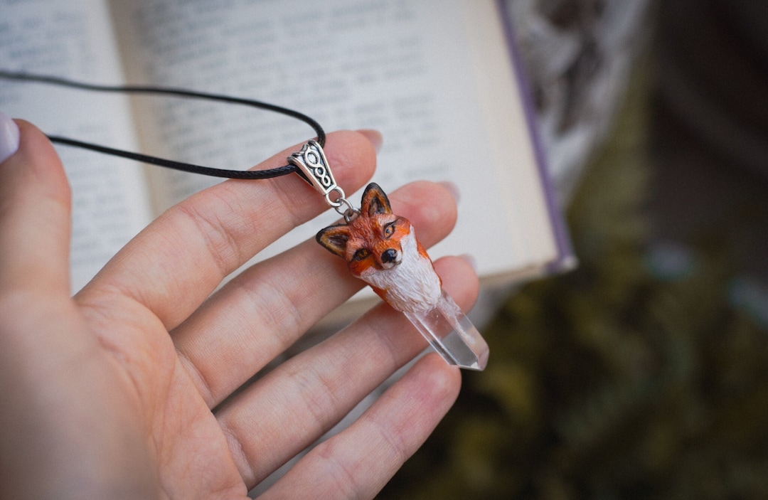 Handcrafted Polymer Clay Fox Pendant With Crystal - Etsy
