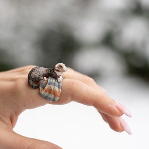 Charming Ferret Polymer Clay Ring Handcrafted Critter Jewelry ...