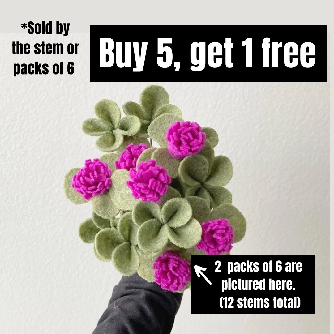 Felt Purple Clover and Four Leaf Clover Stems, Build Your Own Bouquet ...