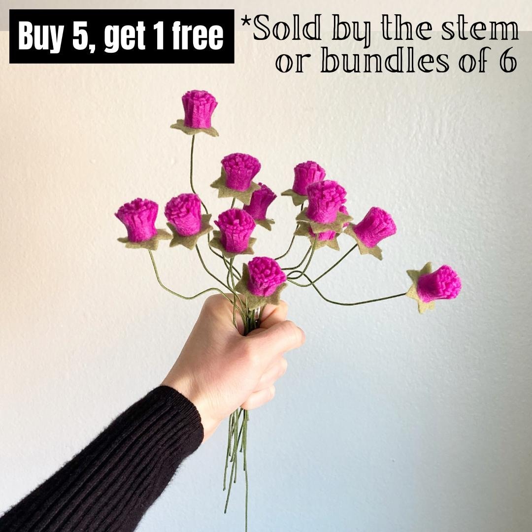 Felt Purple/red Clover Stems, Build Your Own Bouquet, Get Well Flowers ...