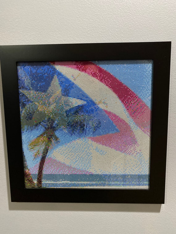 Completed and Framed Puerto Rican Flag Diamond Painting | Etsy