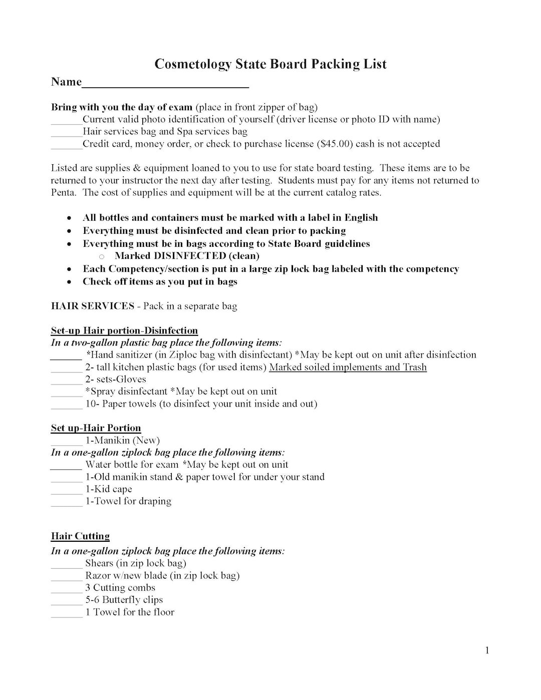 Cosmetology State Board Test Packing List - Etsy