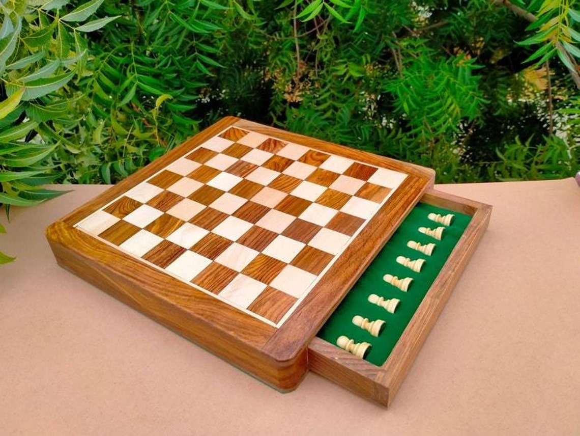 Personalized Engraved Wooden Drawer Chess Board Set Pieces | Etsy