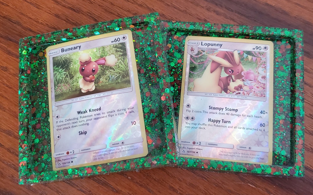 Buneary, Lopunny Set Custom Pokémon Card Resin Coasters - Etsy UK