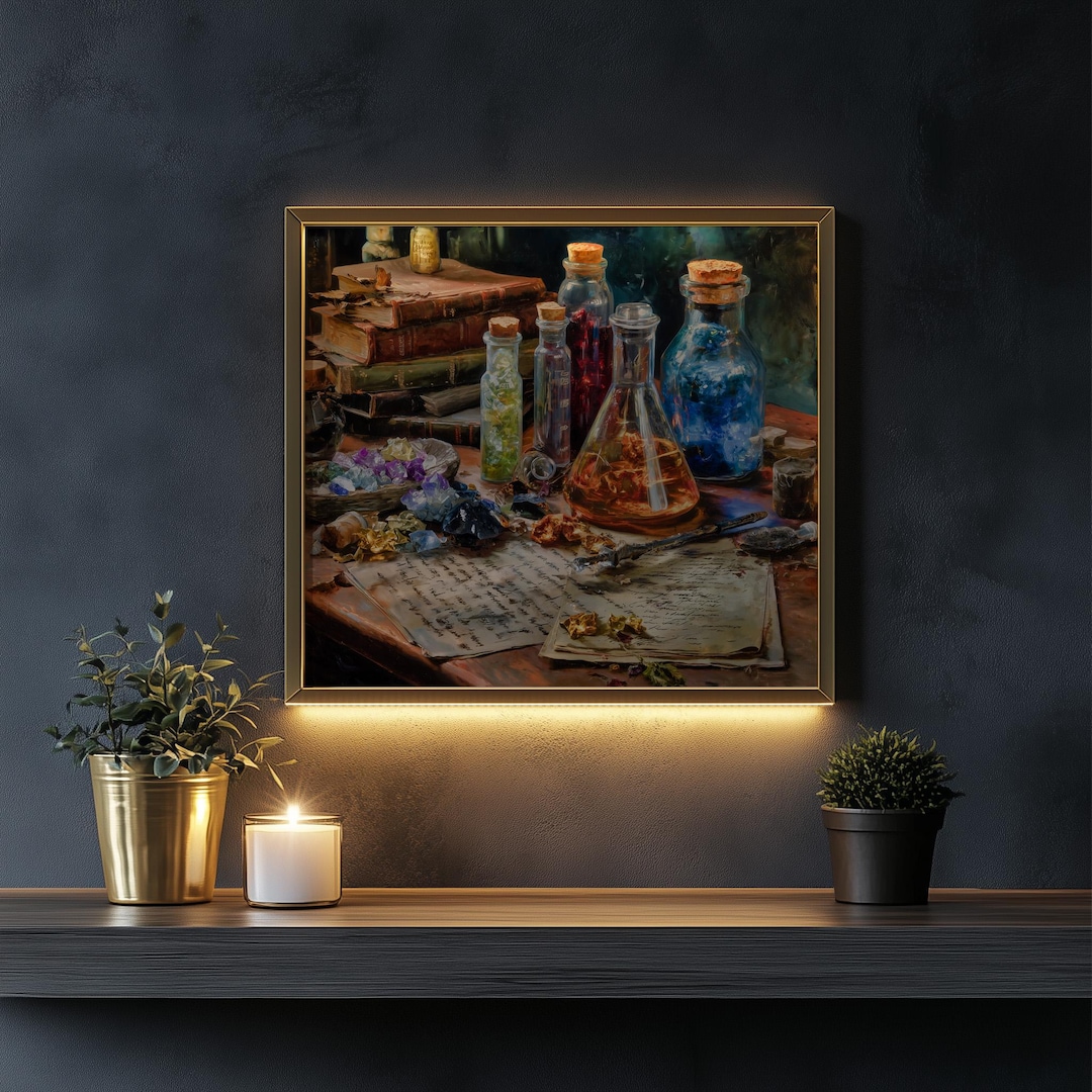 Alchemist Apothecary Desk Printable Wall Art - Vintage Potion Bottles ...