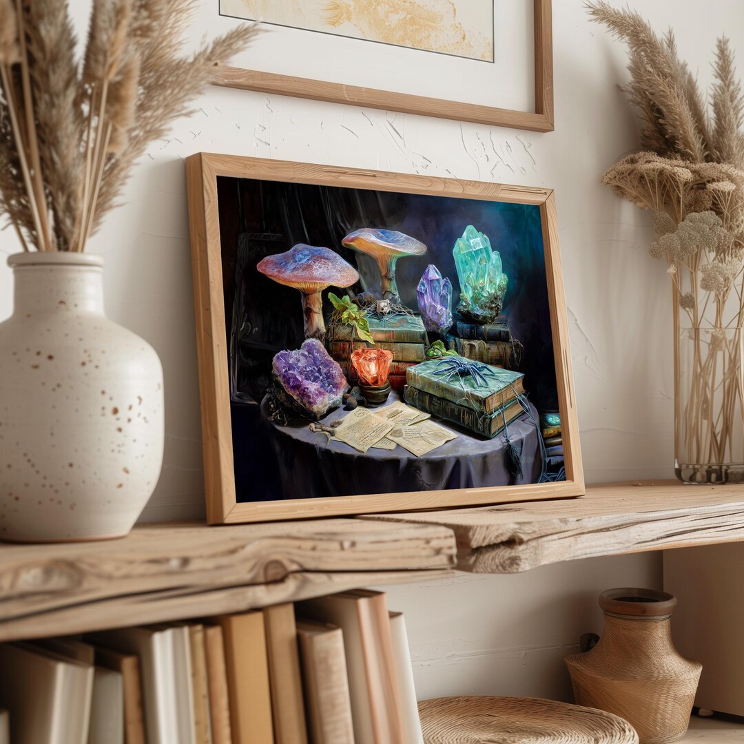 Fantasy Spellbook Table Printable Wall Art - Crystals, Mushrooms, Magic ...