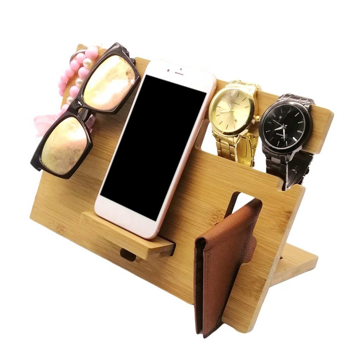 WOODEN BAMBOO Phone Holder Stand Watch Glasses Key Accessories | Etsy