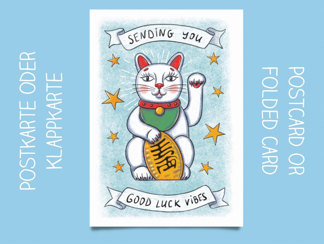 Japanese Cat Maneki Neko Beckoning Cat Lucky Cat Greeting Card Birthday ...