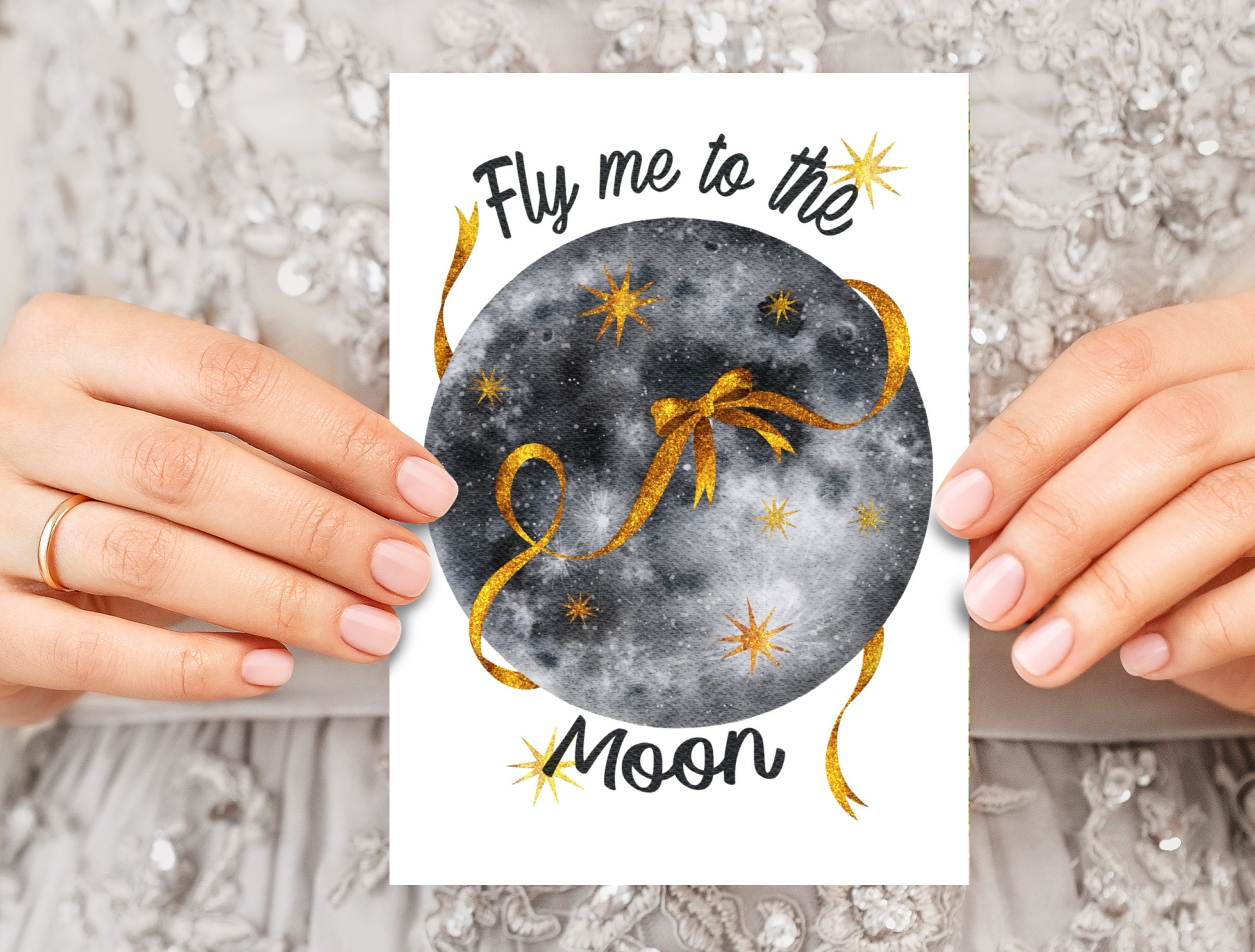 Magical Moon Greeting Card Fly Me to the Moon Birthday Card Valentine's ...