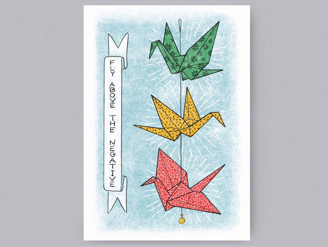 Japanese Origami Cranes Lucky Charm Greeting Card Postcard Birthday ...