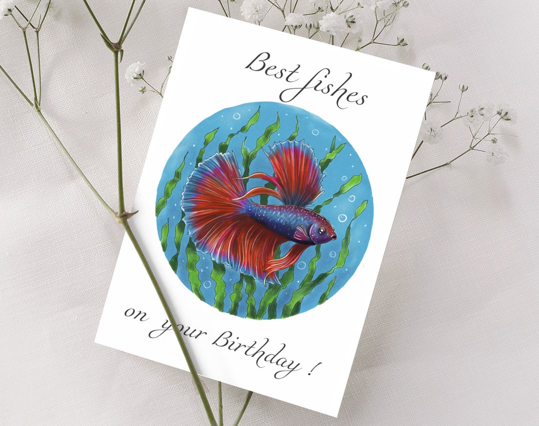 Birthday Card Fish Greeting Card Fighting Fish Birthday Party ...