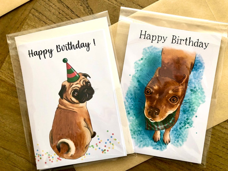 Birthday Card Pug Birthday Greeting Card Congratulations Card Dog Party ...