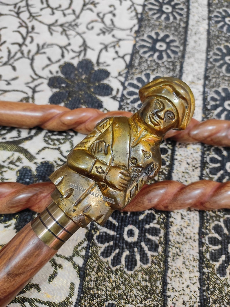 POLICE Vintage Antique Style Wood Victorian Walking Stick Cane Spiral ...