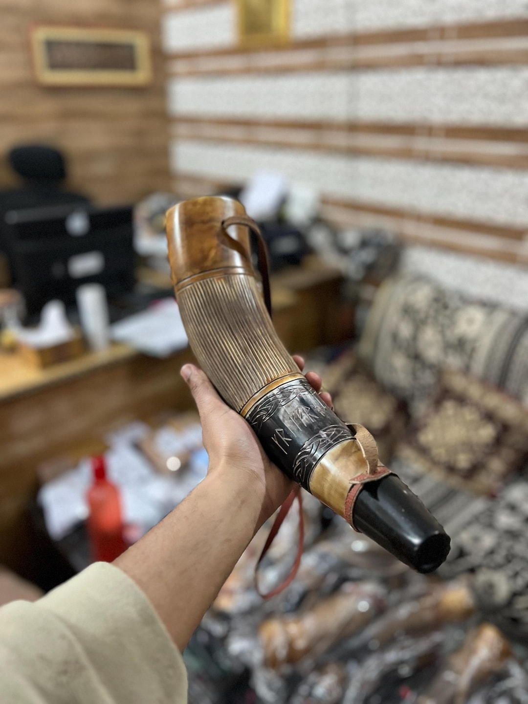 Medieval VIKING WAR HORN Battle Trumpet Hand Engraved Blow Horn 16 ...