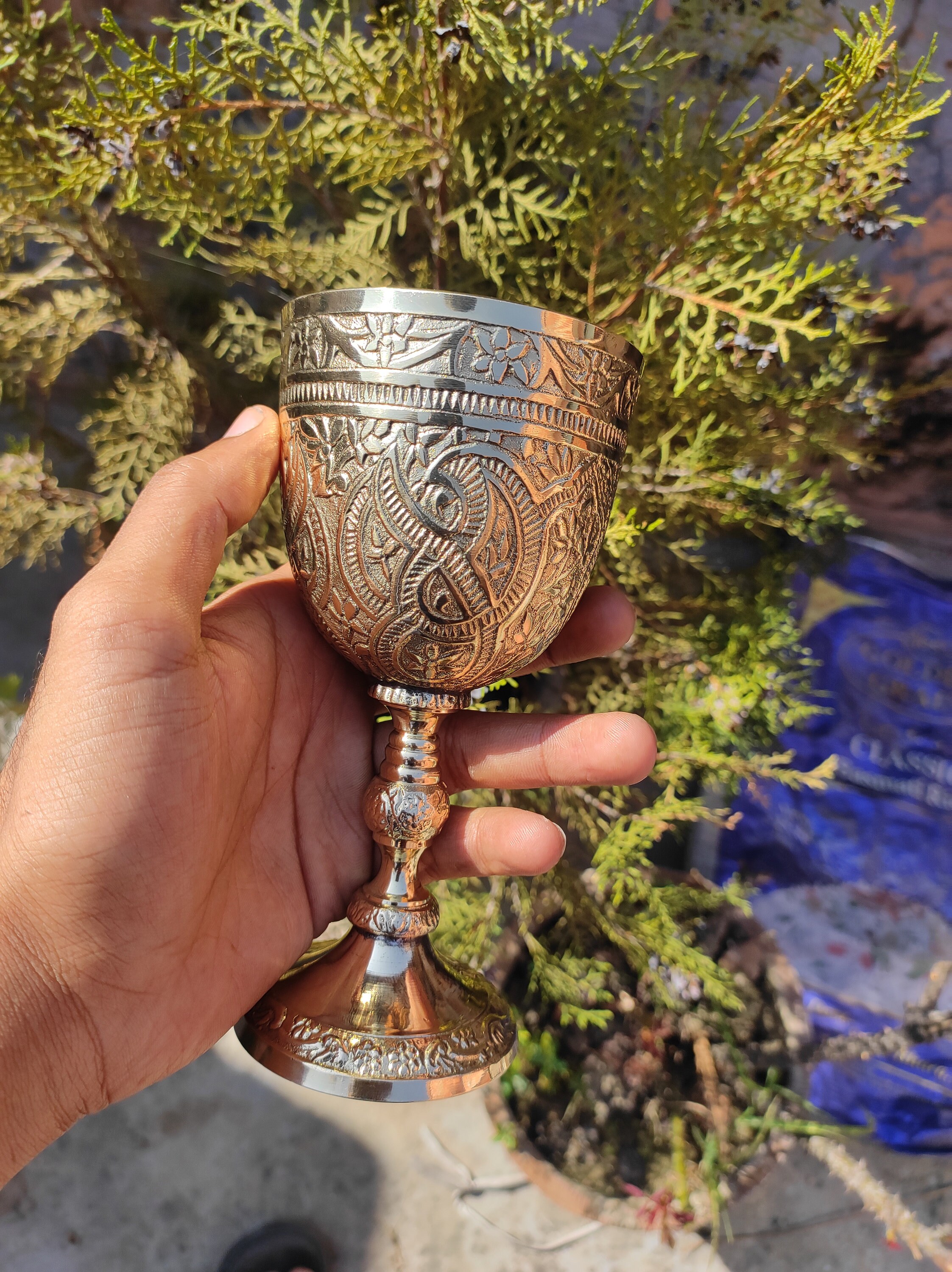 Personalization Engraving Brass Goblet Glass Engraved Handmade Royal ...