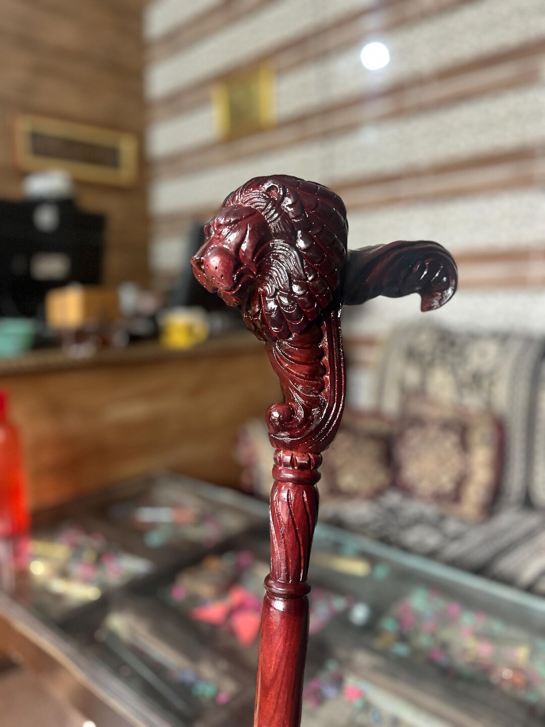 Solid Wooden Handle Walking Cane,lion Face Head Vintage Gift,cane,stick ...