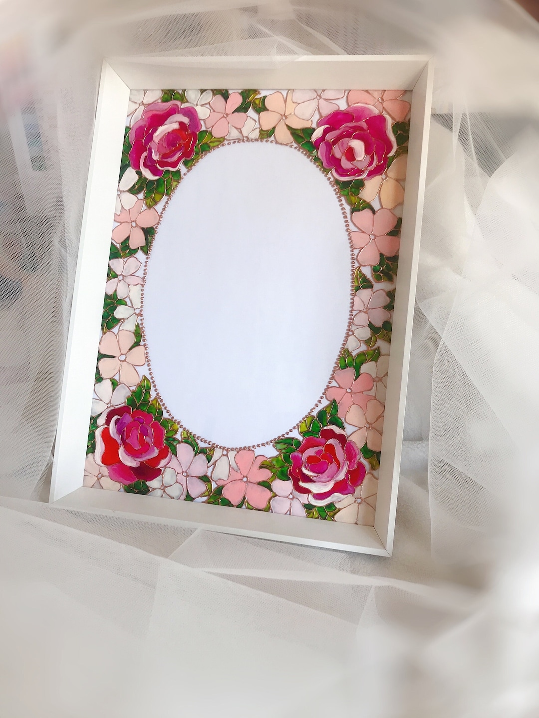 Personalized Photo Frame,art Glass Photo Frame, Wedding Gift,pink Home ...