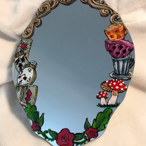 Hand Painted Glass Mirror, Alice in Wonderland Mirror, Alice Wonderland ...
