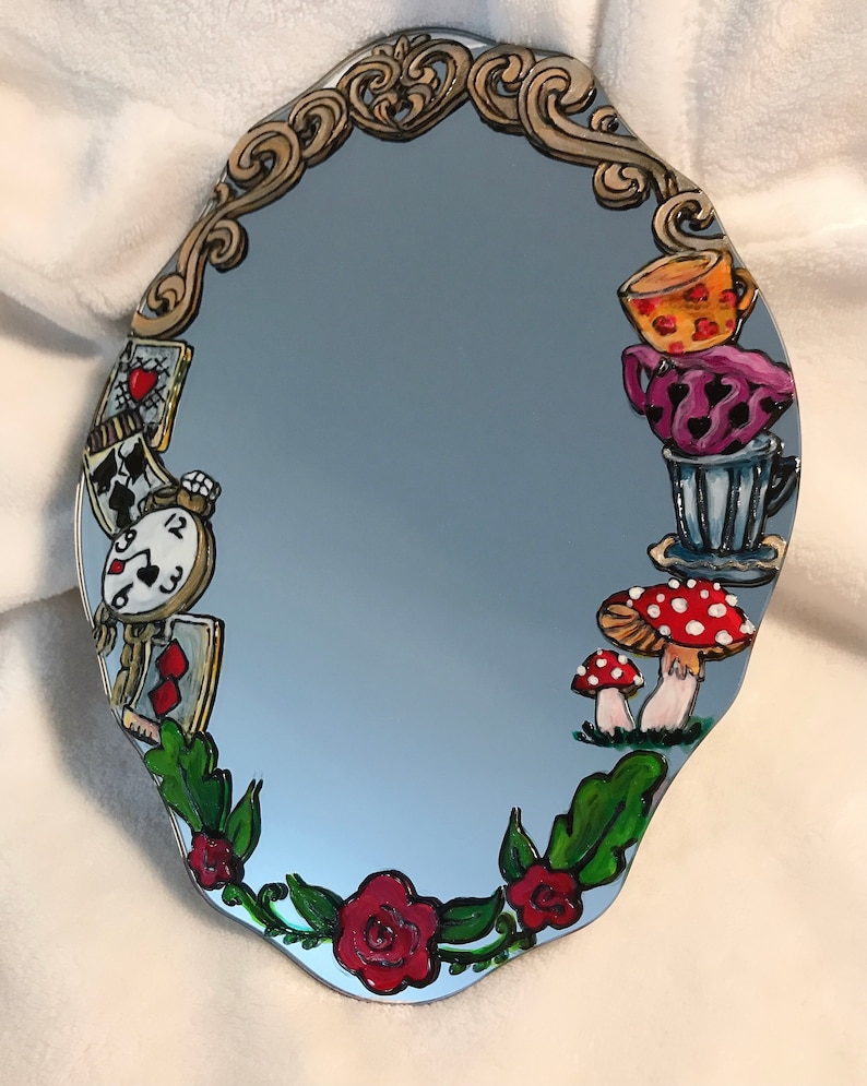 Hand Painted Glass Mirror, Alice in Wonderland Mirror, Alice Wonderland ...
