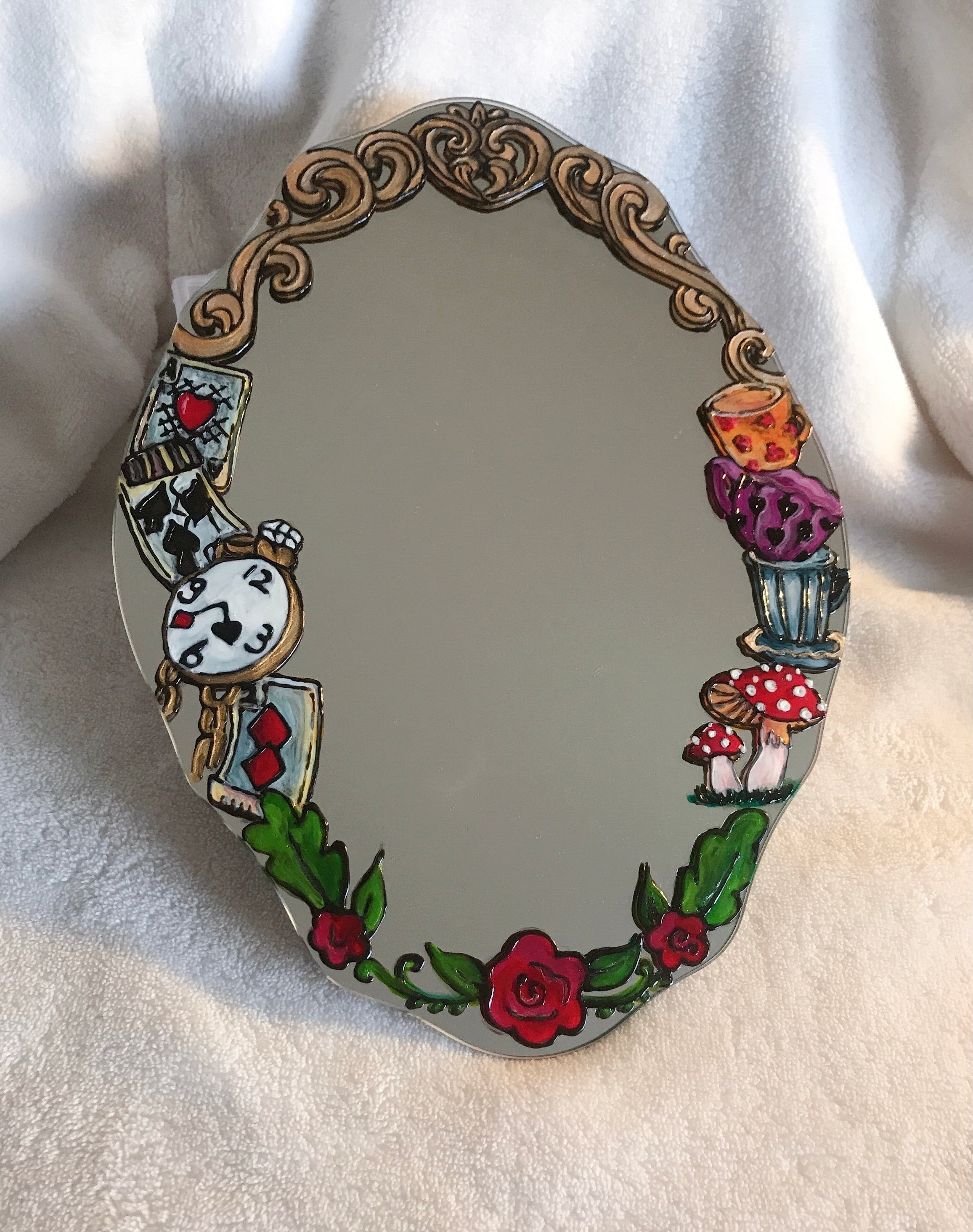 Hand Painted Glass Mirror, Alice in Wonderland Mirror, Alice Wonderland ...