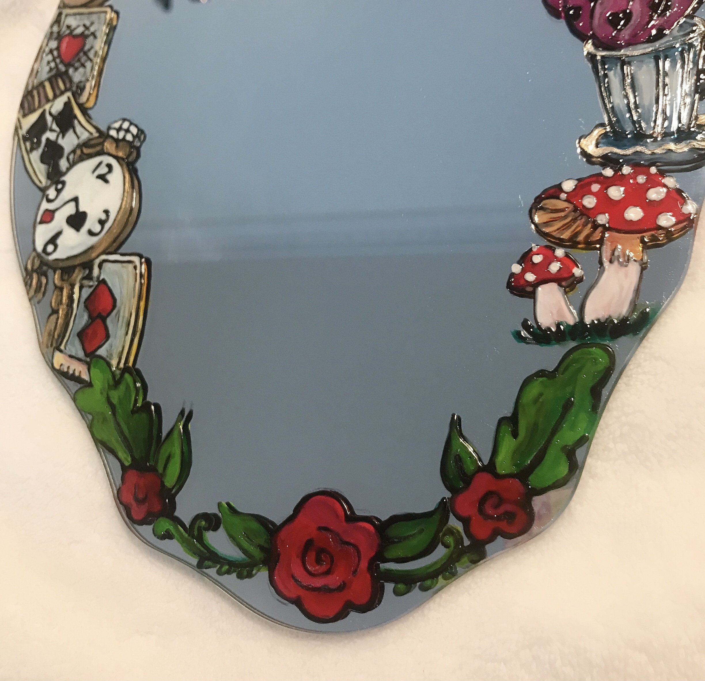 Hand Painted Glass Mirror, Alice in Wonderland Mirror, Alice Wonderland ...