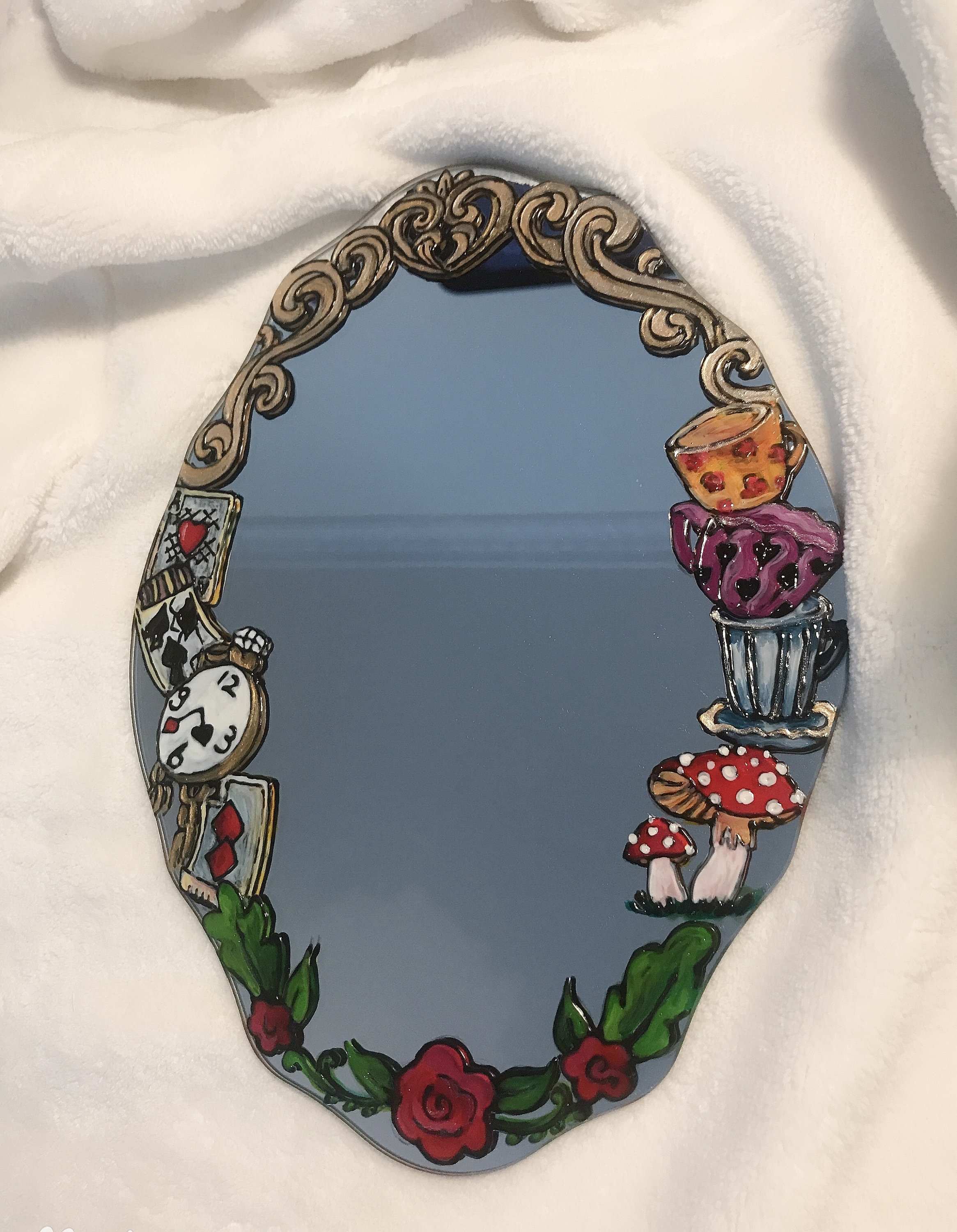 Hand Painted Glass Mirror, Alice in Wonderland Mirror, Alice Wonderland ...