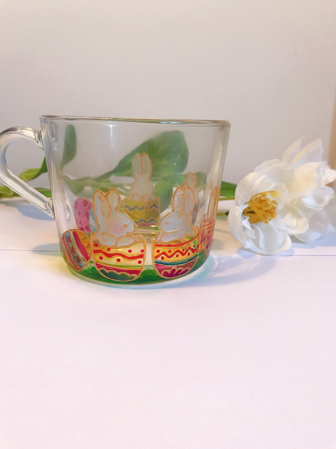 Easter Bunny Gift Cup,glass Bunny Cup,coffee Cup,tea Cup,hand-painted ...
