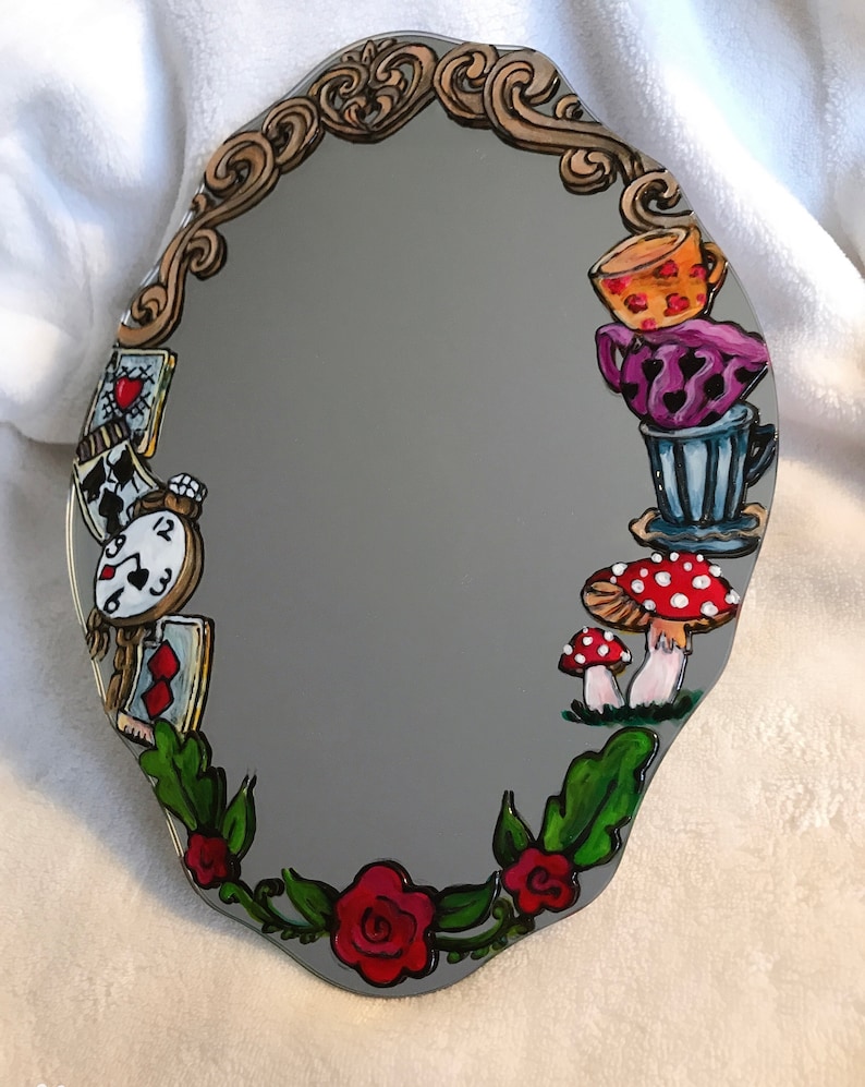 Hand Painted Glass Mirror, Alice in Wonderland Mirror, Alice Wonderland ...