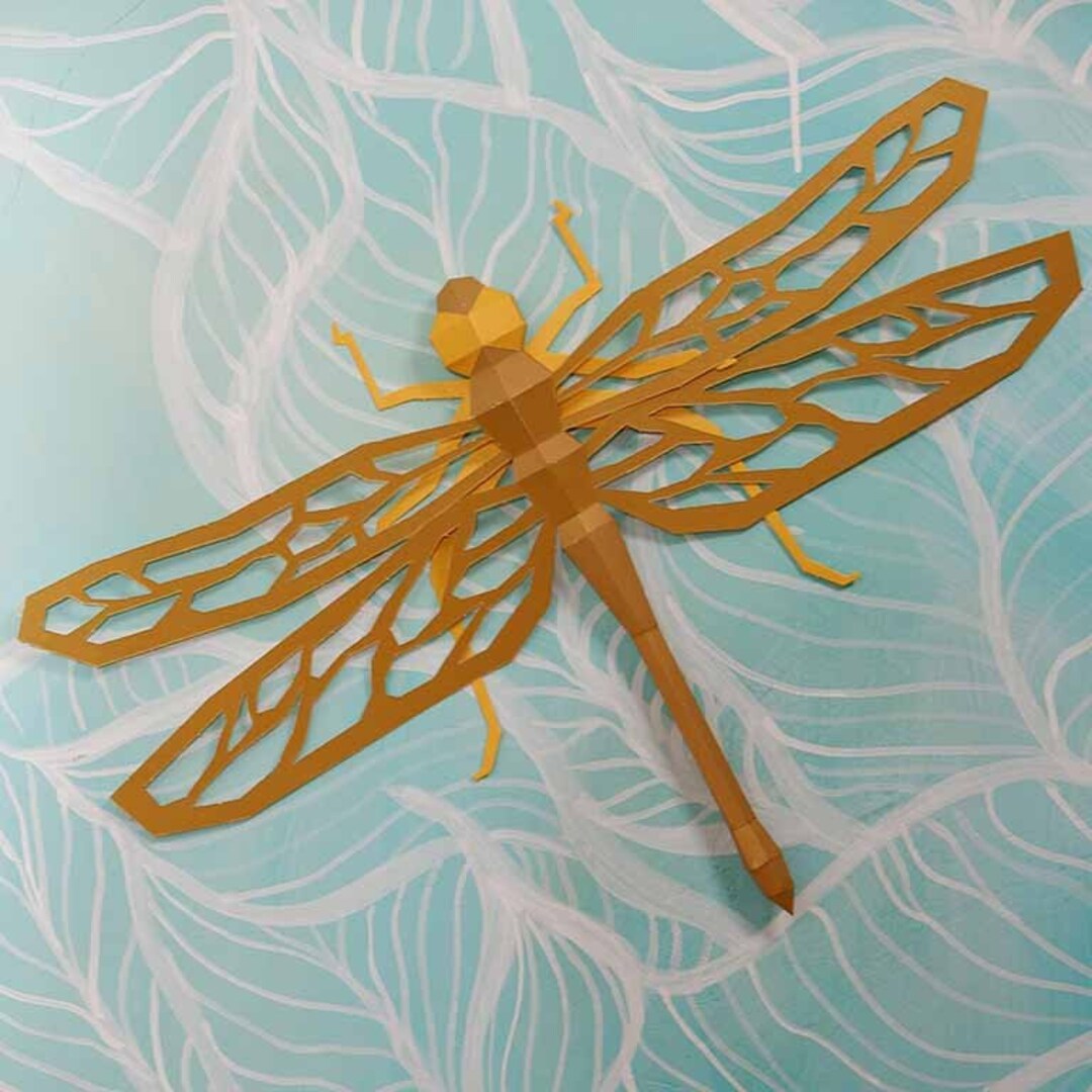 Dragonfly 3D Papercraft Kit Animal Wall Art Decor, Low Poly Paper Craft ...