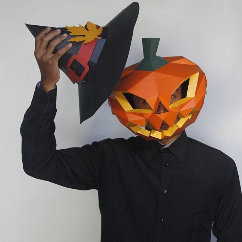 Pumpkin Mask 3D - Papercraft Low Poly, DIY Paper Mask Kit | Jack O ...