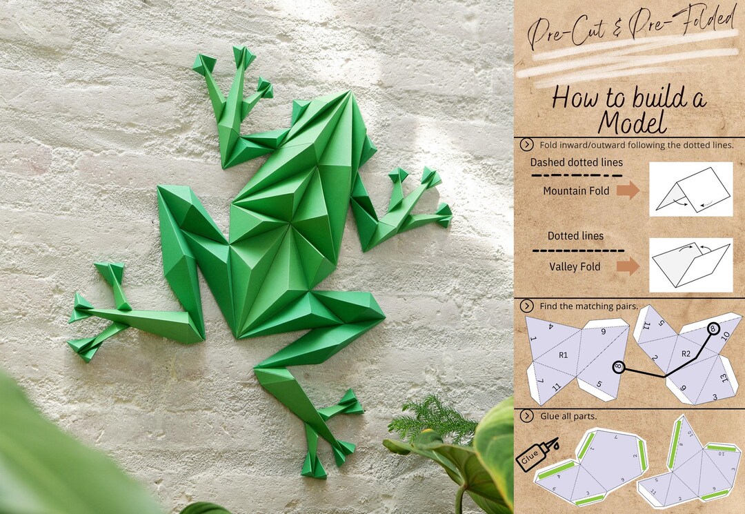 Frog 3D Papercraft Kit - Animal Wall Art Decor, Low Poly Paper Craft ...