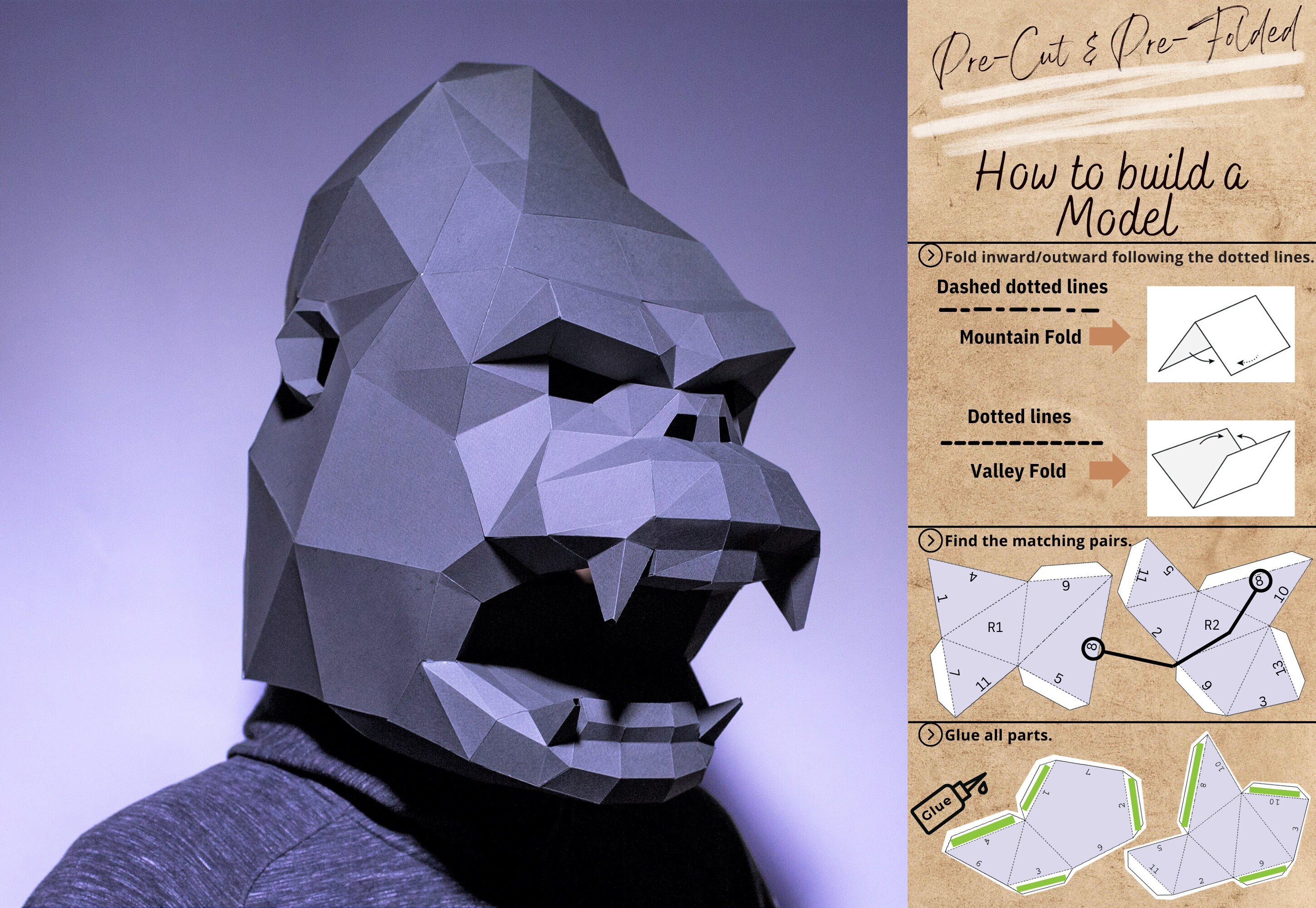 King Kong Mask DIY Paper Head Mask Kit, Pre-cut & Pre-folded - Etsy