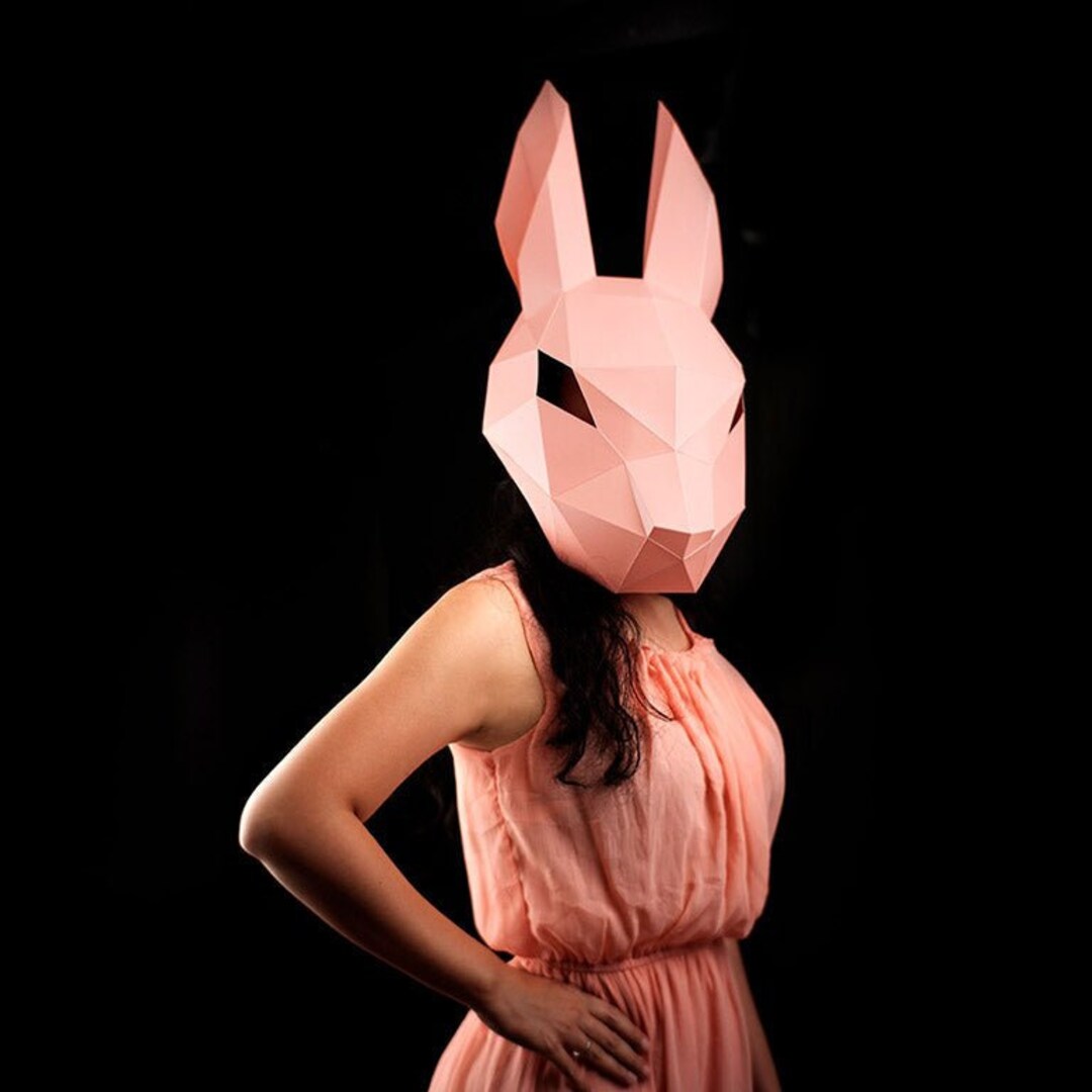 Rabbit Mask Papercraft Kit 3D Low Poly Paper Mask Bunny Head Pepakura ...