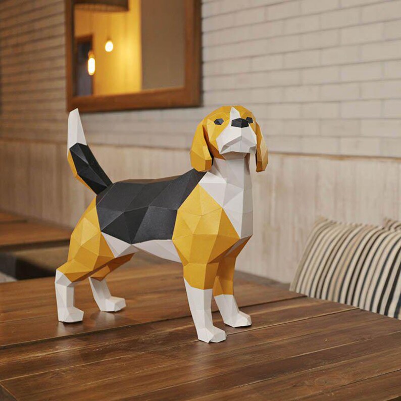 Beagle 3D Papercraft Kit - Animal Trophy Statue, Beagle Dog Figure Low ...