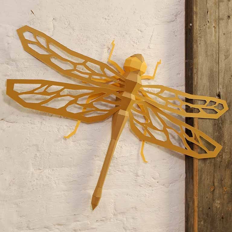 Dragonfly 3D Papercraft Kit Animal Wall Art Decor, Low Poly Paper Craft ...