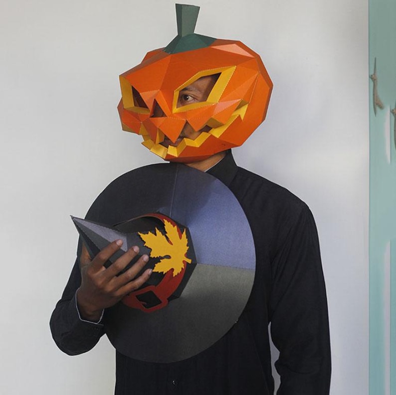 Pumpkin Mask 3D - Papercraft Low Poly, DIY Paper Mask Kit | Jack O ...