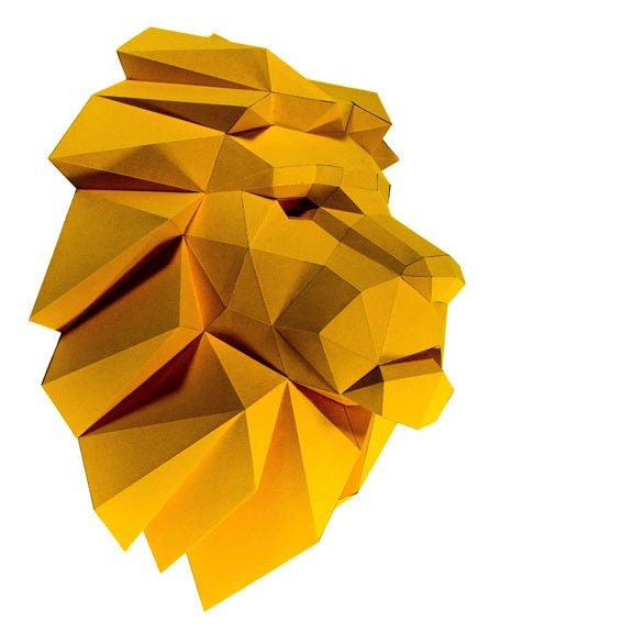 Lion Head 3D Papercraft Kit DIY Room Decor for Boys Wall Mount Animal ...