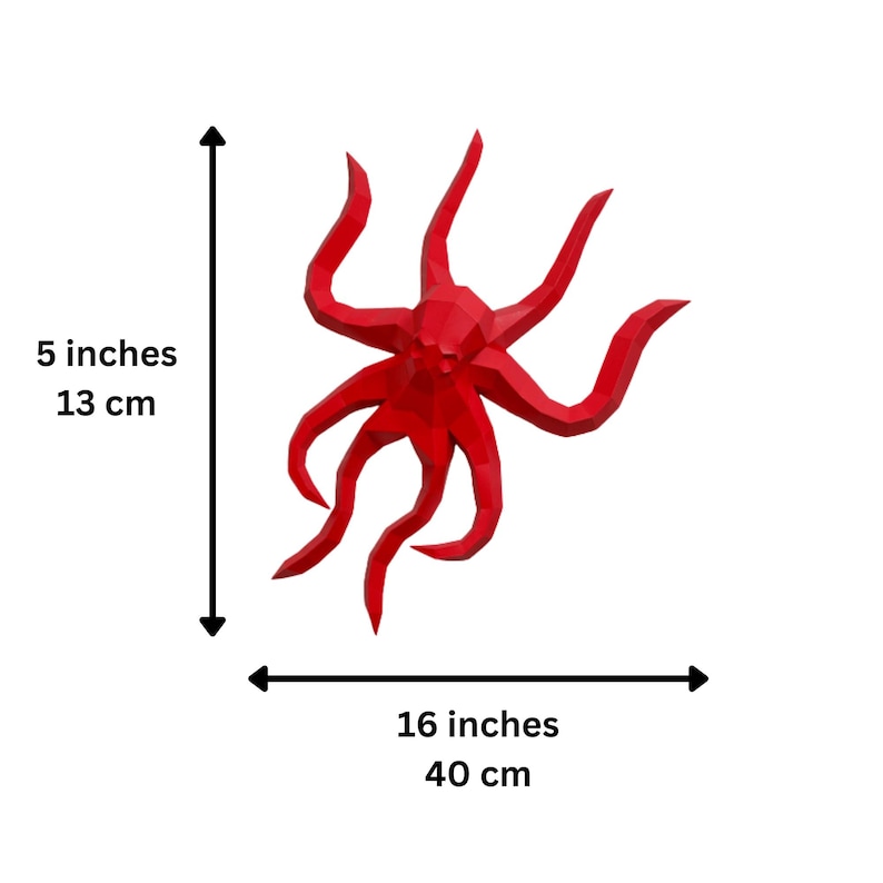 Octopus 3D Papercraft Kit - Animal Wall Art Decor, Low Poly Paper Craft ...