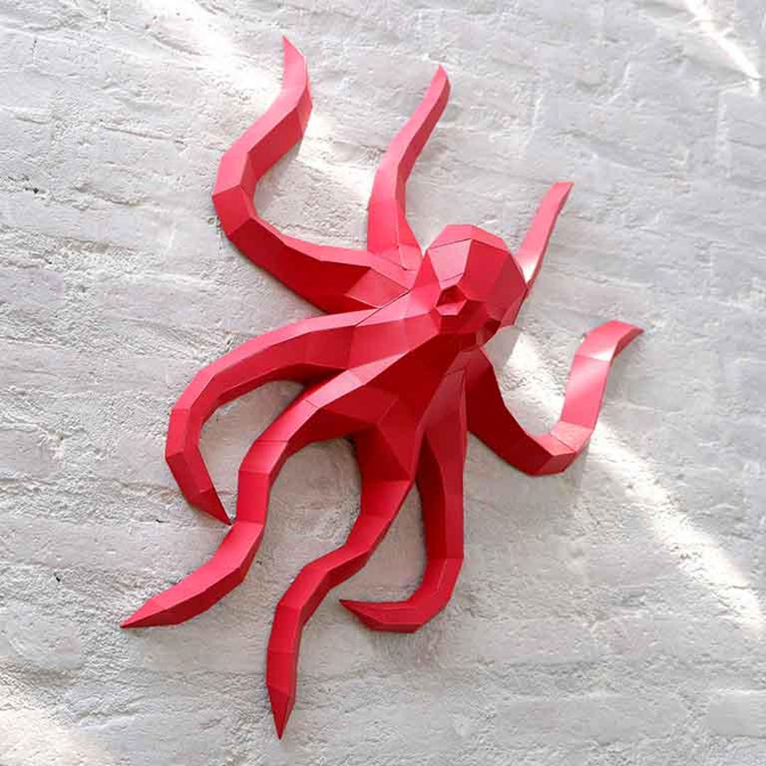 Octopus 3D Papercraft Kit - Animal Wall Art Decor, Low Poly Paper Craft ...