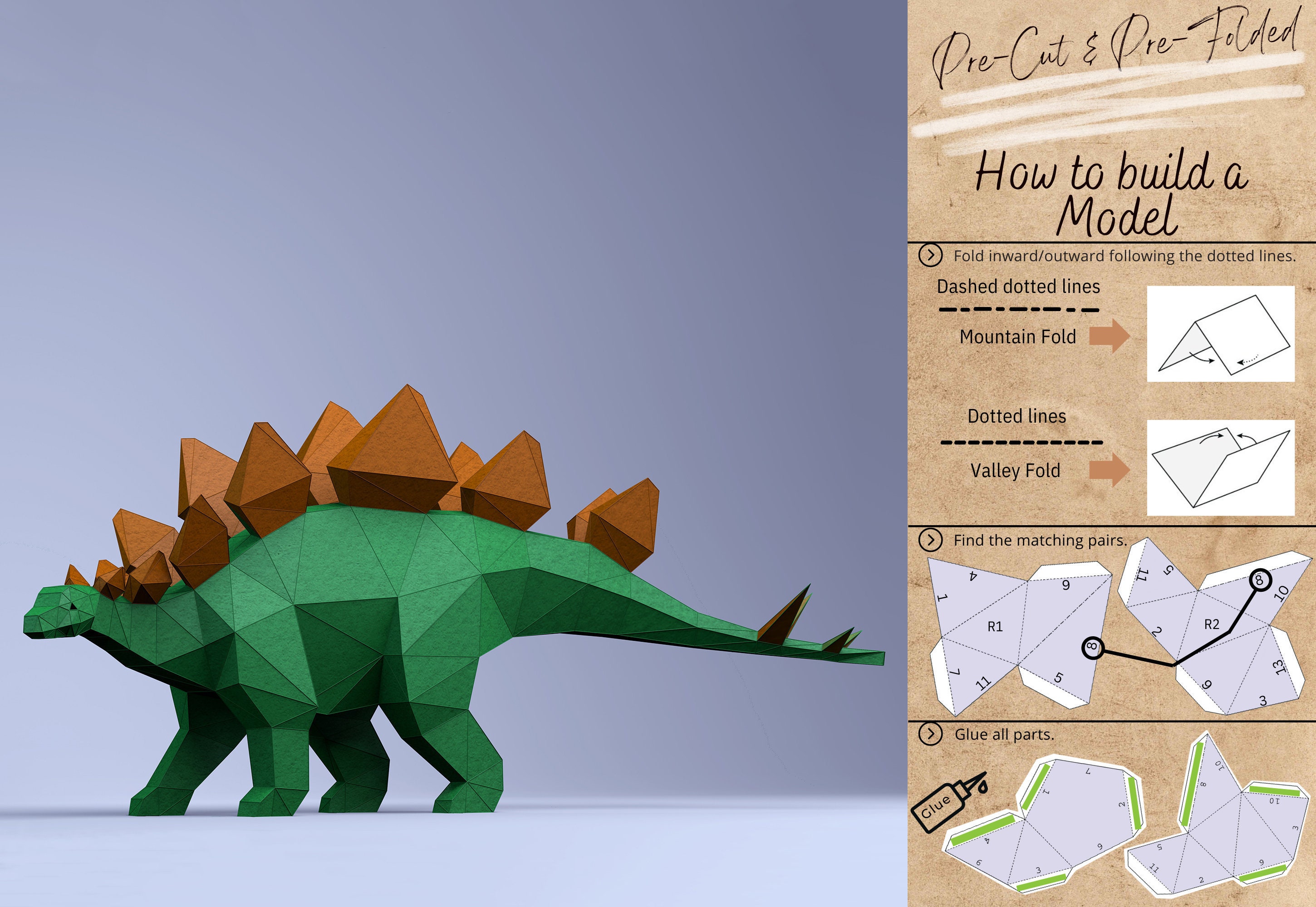 Stegosaurus 3D Papercraft Kit Animal Trophy Statue, Dinosaur Figure Low ...