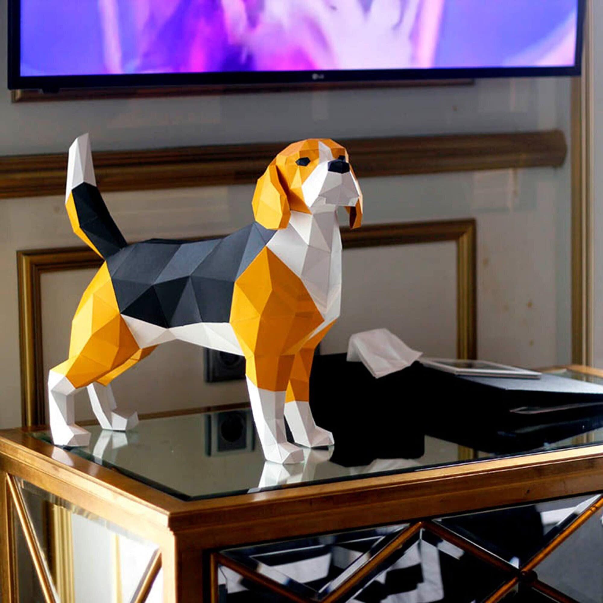 Beagle 3D Papercraft Kit Animal Trophy Statue, Beagle Dog Figure Low ...