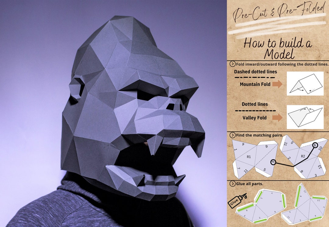 King Kong Mask DIY - Paper Head Mask Kit, Pre-cut & Pre-folded - Etsy