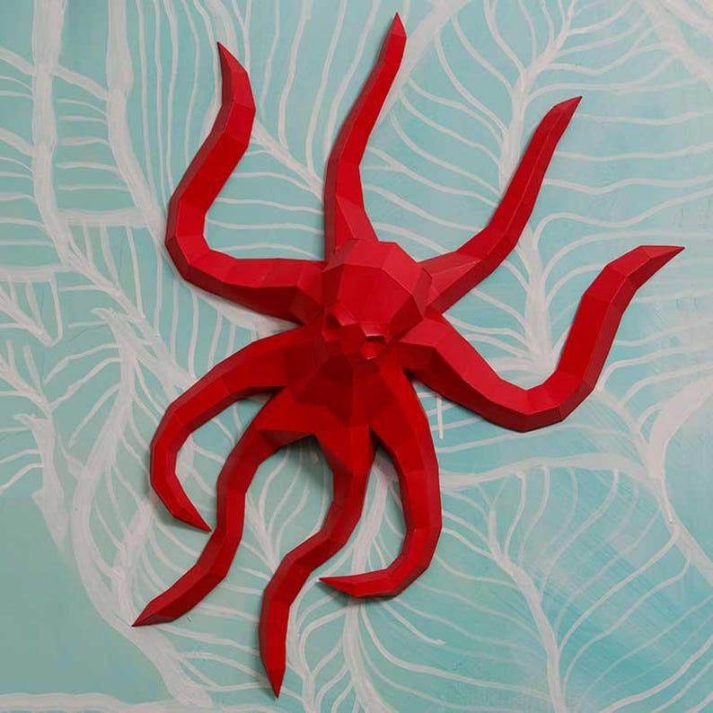 Octopus 3D Papercraft Kit - Animal Wall Art Decor, Low Poly Paper Craft ...