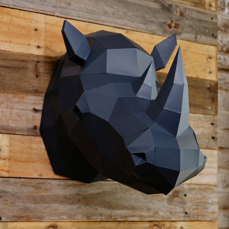 Rhino Head 3D Papercraft Kit - Rhinoceros DIY Room Decor for Boys ...